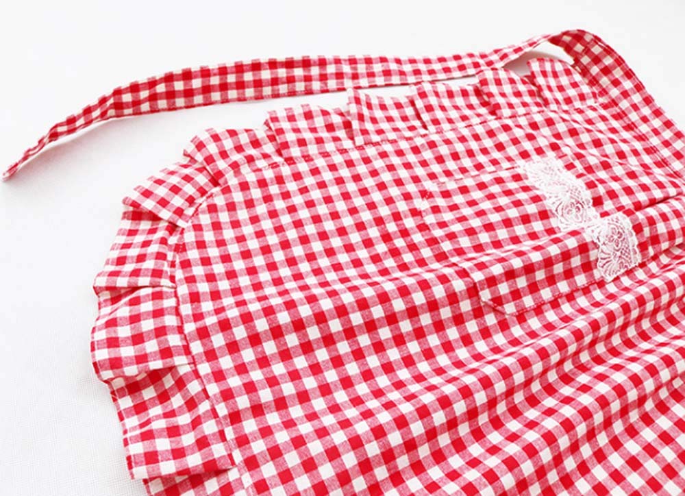 CRB Fashion Waist Pocket Half Bistro Kitchen Cooking Apron Fits Size XS to Large Red Checkered