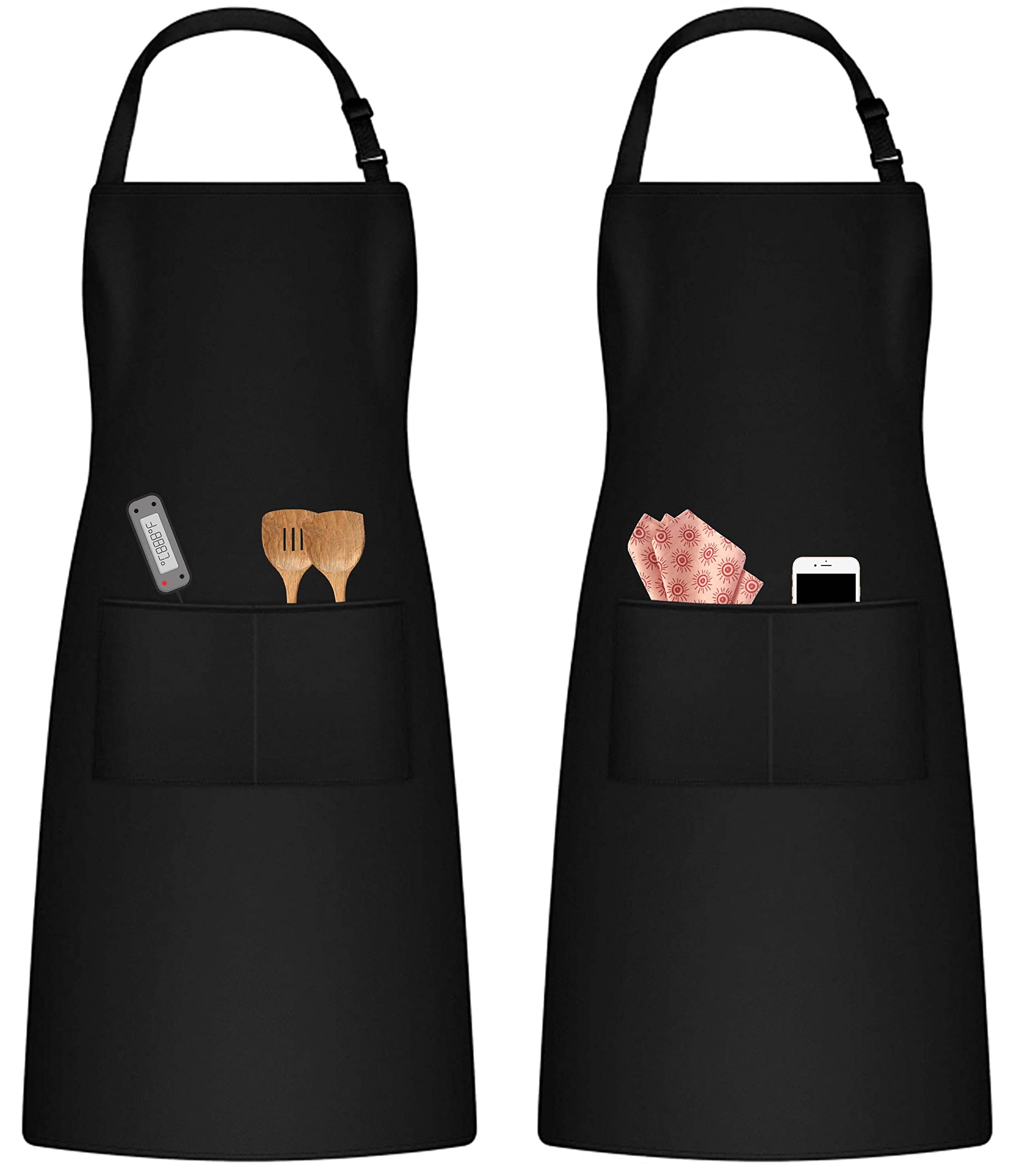 KOMBOH Unisex Chef Apron, Professional Grade Apron, Oil and Water Resistant, Heavy Duty Breathable and Adjustable with Large Straps and Large Pockets - PolyCotton Fabric