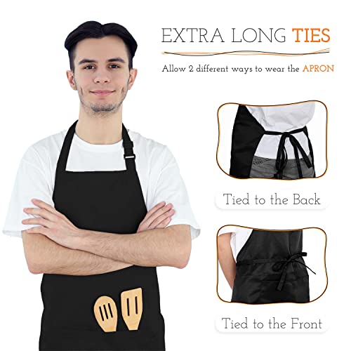 KOMBOH Unisex Chef Apron, Professional Grade Apron, Oil and Water Resistant, Heavy Duty Breathable and Adjustable with Large Straps and Large Pockets - PolyCotton Fabric