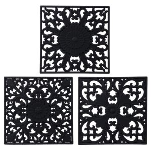 smithcraft trivets for hot dishes, pots & pans, square hot pads for kitchen, heat resistant mats for kitchen counter, multi use silicone trivet mat, flexible silicone pot holders mats black set of 3