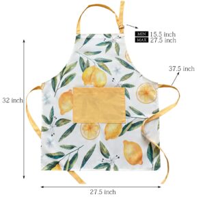 AEKTBY Kitchen Apron with 2 Pockets, Adjustable Neck Strap & Long Ties Apron for Women Men Cooking Baking Garden Chef (Thick Lemon)