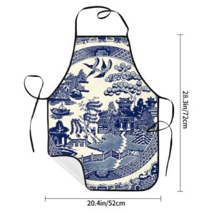 Oriental Style Chinese Blue Willow Aprons Women Men With Pocket Washable Anti-Stain Kitchen Chef Bib Apron For Cooking Garden Bbq Painting