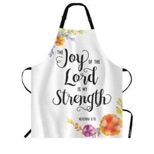 beabes joy of the lord is my strength chef apron 27 x 31 inch bible quote colored floral design durable non-pilling bib apron for bbq grilling gardening with adjustable neck strap