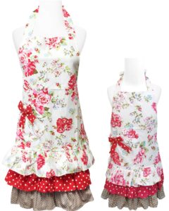 wrapables mother and daughter ruffles and roses apron for baking, cooking & crafts, mommy & me set