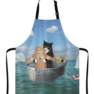 Lefolen Funny Cats Adjustable Bib Apron, The two brave cats are drifting in the steel Cooking Kitchen Apron for Men Women