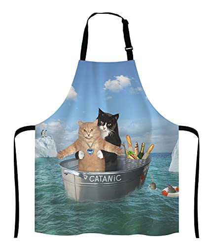 Lefolen Funny Cats Adjustable Bib Apron, The two brave cats are drifting in the steel Cooking Kitchen Apron for Men Women