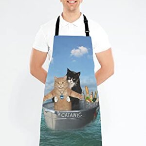 Lefolen Funny Cats Adjustable Bib Apron, The two brave cats are drifting in the steel Cooking Kitchen Apron for Men Women