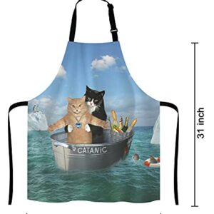 Lefolen Funny Cats Adjustable Bib Apron, The two brave cats are drifting in the steel Cooking Kitchen Apron for Men Women