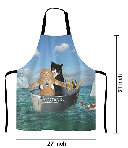 Lefolen Funny Cats Adjustable Bib Apron, The two brave cats are drifting in the steel Cooking Kitchen Apron for Men Women