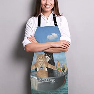 Lefolen Funny Cats Adjustable Bib Apron, The two brave cats are drifting in the steel Cooking Kitchen Apron for Men Women