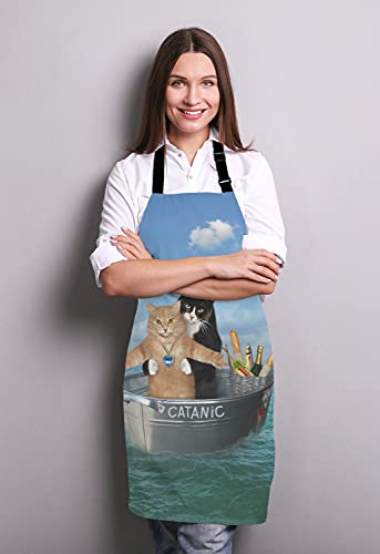 Lefolen Funny Cats Adjustable Bib Apron, The two brave cats are drifting in the steel Cooking Kitchen Apron for Men Women