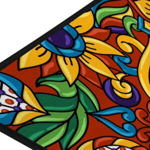 Long Rug Kitchen Floor Mat Carpet Soft Bath Non-Slip Washable ﻿Mexican Talavera Ethnic Folk Red Decoration Living Room Home Bedroom 39×20 Inch