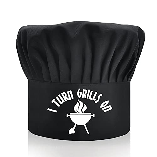 DYJYBMY I Turn Grills On, Adult Adjustable Kitchen Cooking Hat with Elastic Band Chef Baker Cap Black, Funny BBQ Chef Hat for Men, Woman, Novelty Fathers Day Grilling Gift…