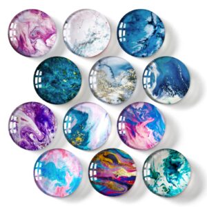 12pcs fridge magnets round glass refrigerator magnets calendar magnetic sticker decorations whiteboards magnets set for office and kitchen（marbling）