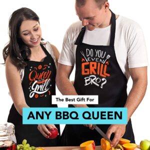 Nomsum Queen of the Grill Aprons for Women with Pockets, Comfy and Tough Cotton Fabric Funny Aprons for Women, One Size Fits All with Adjustable Wrap Around Straps for Cooking, Grilling, and Painting