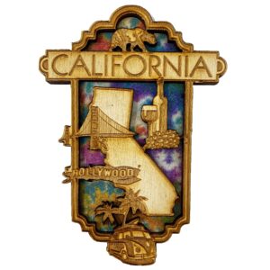 california souvenir magnets, carved wood kitchen decor for fridge, whiteboards, 3.25 inches