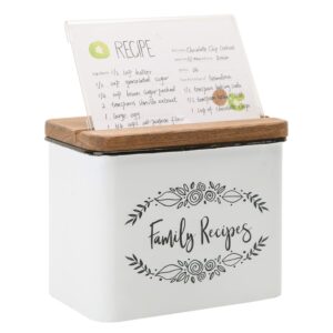 nikky home 4x6 kitchen metal family recipe organization box with 24 cards and 8 dividers, white