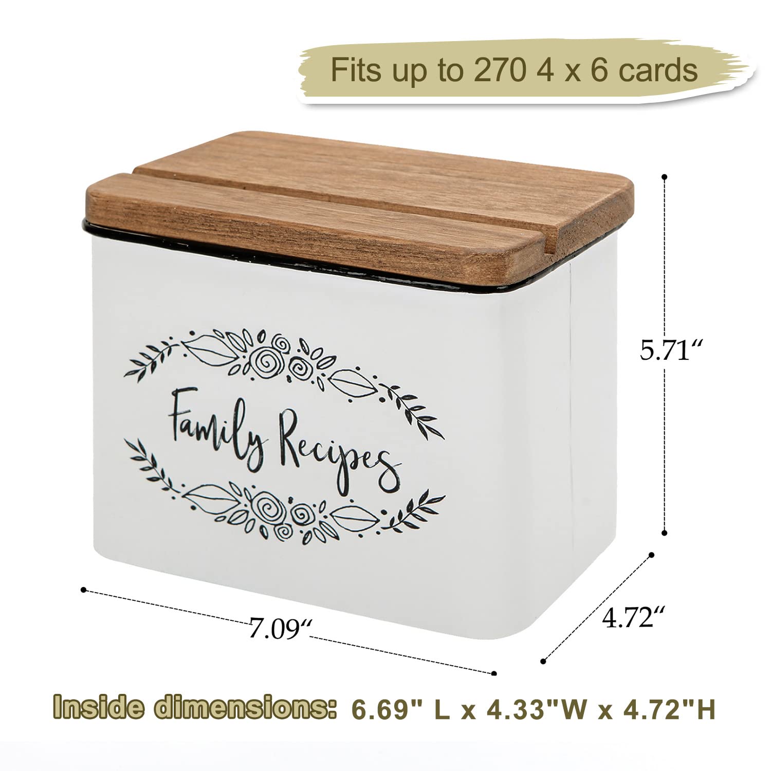 NIKKY HOME 4x6 Kitchen Metal Family Recipe Organization Box with 24 Cards and 8 Dividers, White