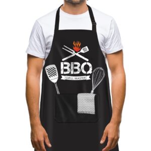 grill master - bbq apron funny grill apron with 2 pocket adjustable neck strap cooking apron for birthday, christmas, thanksgiving, father's day gifts for dad, husband, friends