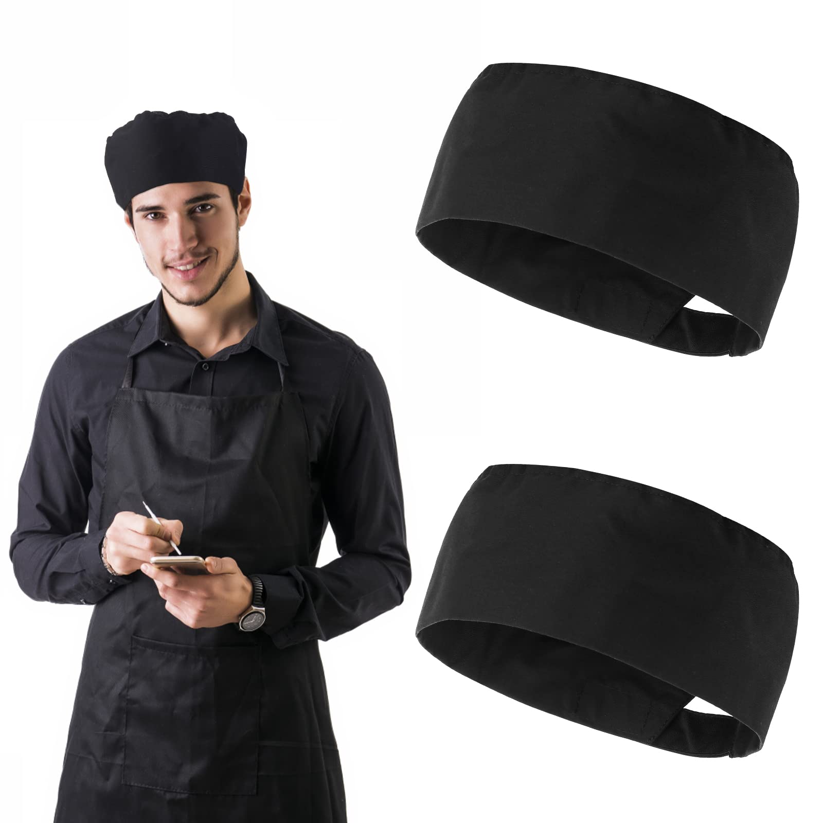 Yolev 2Pcs Unisex Chef Hats Kitchen Cooking Food Service Caps Chef Hats Adjustable Kitchen Cooking Caps Food Service Caps for Kitchen Cooking Service and Other Work Black