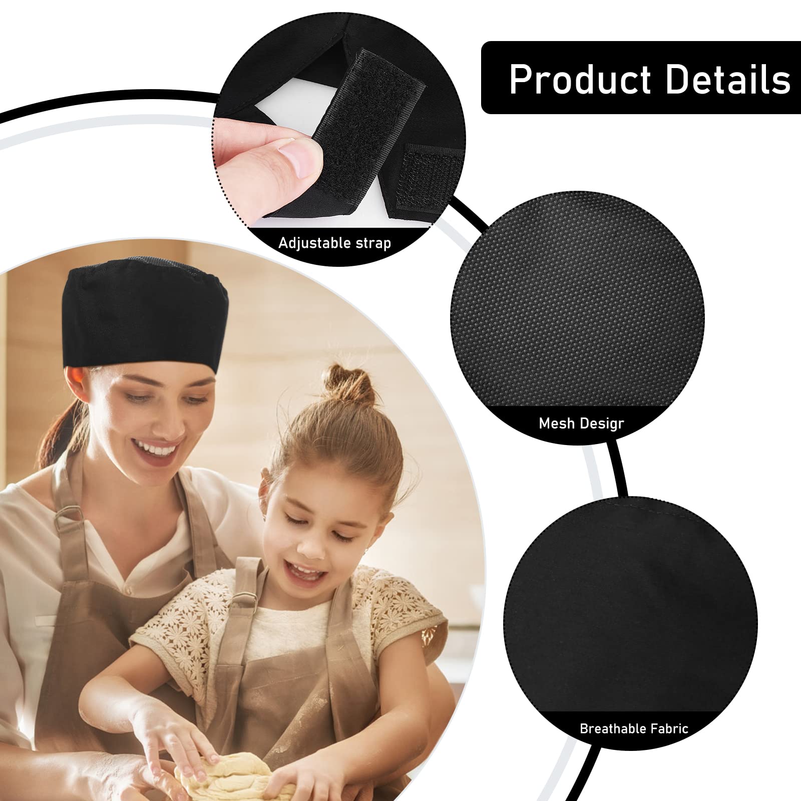 Yolev 2Pcs Unisex Chef Hats Kitchen Cooking Food Service Caps Chef Hats Adjustable Kitchen Cooking Caps Food Service Caps for Kitchen Cooking Service and Other Work Black