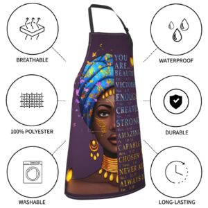 IAGM Aprons for Women with Pockets African Art Apron Afro Black Women Kitchen Aprons Adjustable Neck For Women Chef Bbq Cooking Gardening Home Waterproof Oil Proof 33x28inch