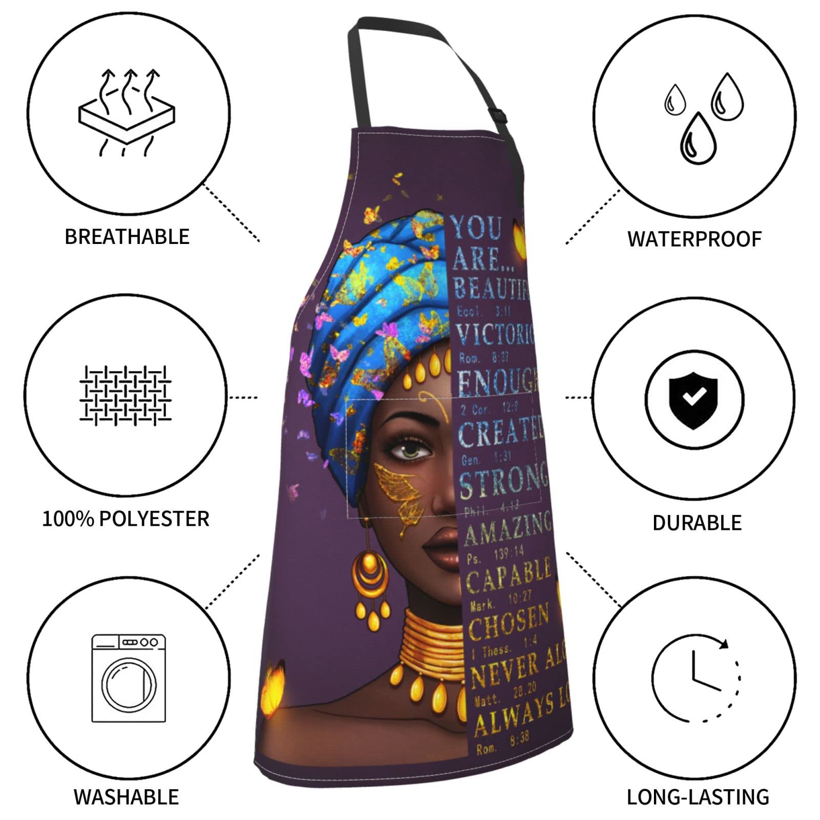 IAGM Aprons for Women with Pockets African Art Apron Afro Black Women Kitchen Aprons Adjustable Neck For Women Chef Bbq Cooking Gardening Home Waterproof Oil Proof 33x28inch