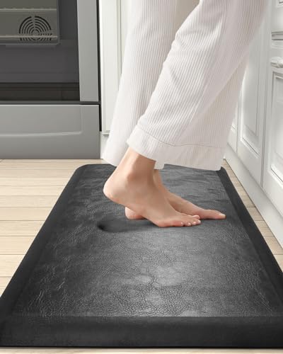 DEXI Kitchen Mat Cushioned Anti Fatigue Small Comfort Floor Runner Rug for Sink Standing Desk Office,3/4 Inch Thick Cushion 17"x24" Black