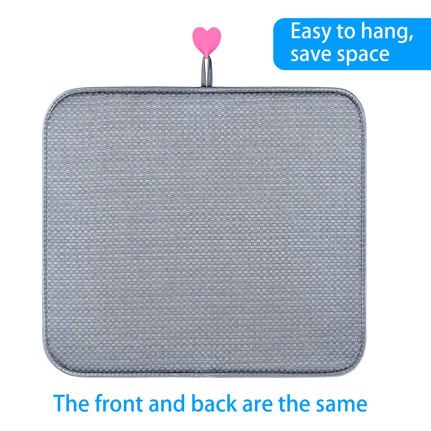 2 Pack Dish Drying Mats for Kitchen, Microfiber Dish Drying Rack Pad, Kitchen Counter Mat - 18X16 Inch