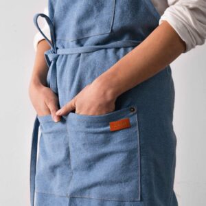 Gautsa Denim Matching Apron for Kids and Adults, Children Age 4-7 9-12, Cooking Gardening Painting BBQ… (lightblue, adult)