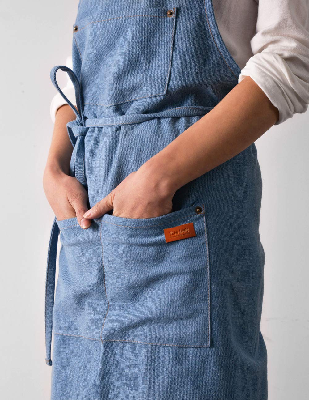 Gautsa Denim Matching Apron for Kids and Adults, Children Age 4-7 9-12, Cooking Gardening Painting BBQ… (lightblue, adult)