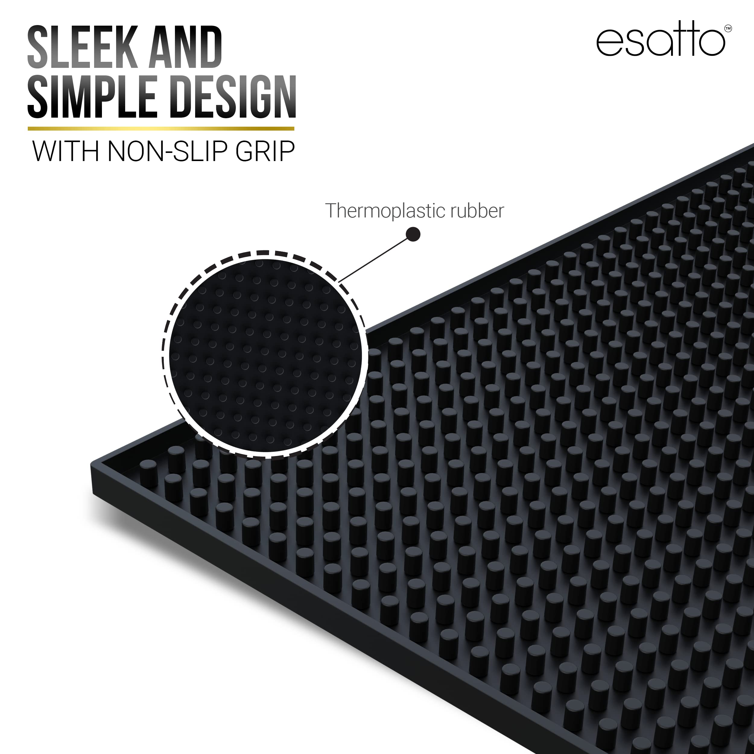 Esatto 12" x 6" Professional Service Mat, Black – Sturdy Thick Durable and Stylish Service Bar Mat for Spills, Coffee, Bars, Restaurants, Counter Top Dish Drying Mat Glass Drying Mat (2 Piece, Black)