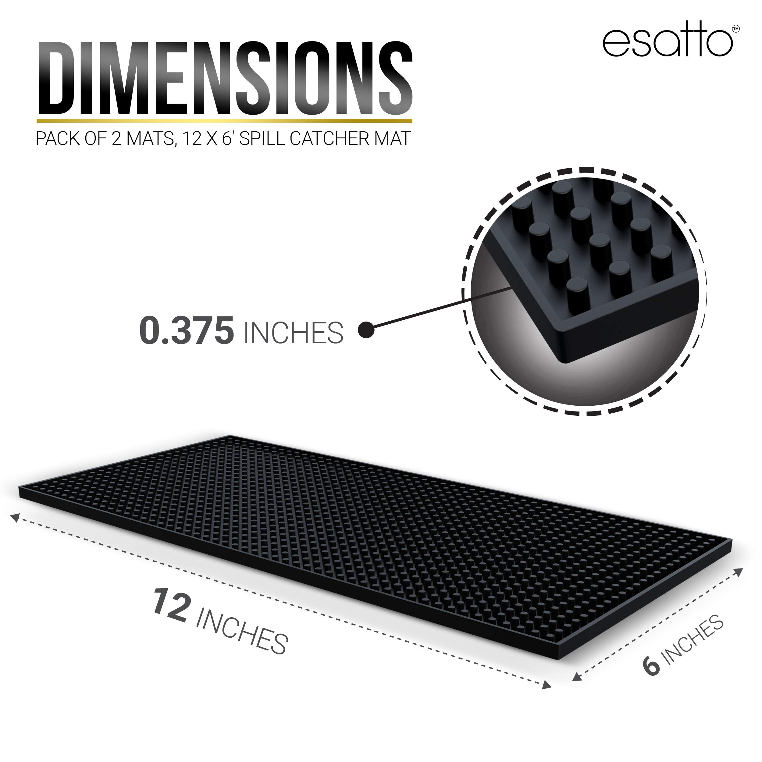 Esatto 12" x 6" Professional Service Mat, Black – Sturdy Thick Durable and Stylish Service Bar Mat for Spills, Coffee, Bars, Restaurants, Counter Top Dish Drying Mat Glass Drying Mat (2 Piece, Black)