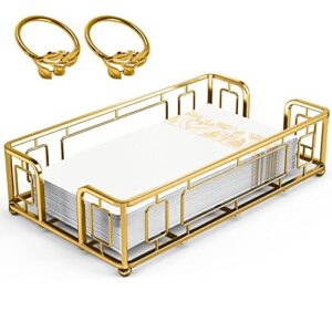 ADDFIT HOUSE Gold Guest Towel Holder Tray for Bathroom - Bathroom Napkin Holder with 2 Free Napkin Rings - Paper Hand Towel Holder - Elegant Disposable Dinner Napkin Holder for Table, Party, Kitchen