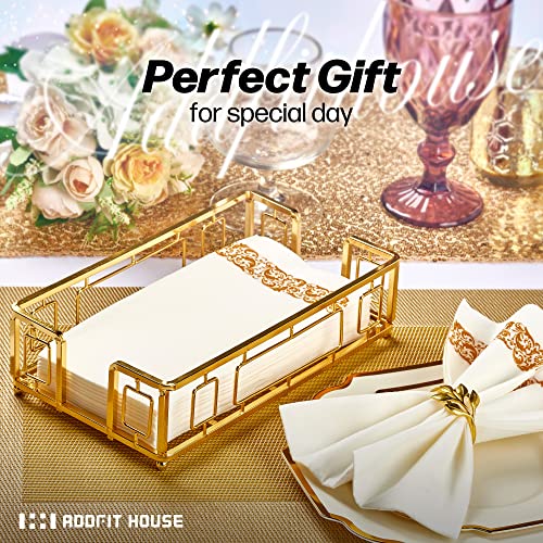 ADDFIT HOUSE Gold Guest Towel Holder Tray for Bathroom - Bathroom Napkin Holder with 2 Free Napkin Rings - Paper Hand Towel Holder - Elegant Disposable Dinner Napkin Holder for Table, Party, Kitchen