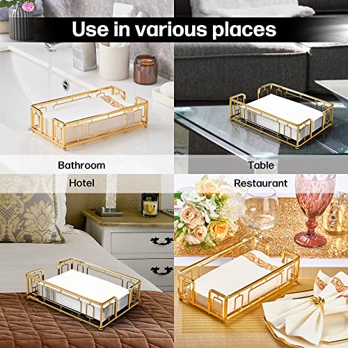 ADDFIT HOUSE Gold Guest Towel Holder Tray for Bathroom - Bathroom Napkin Holder with 2 Free Napkin Rings - Paper Hand Towel Holder - Elegant Disposable Dinner Napkin Holder for Table, Party, Kitchen