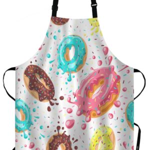 EKOBLA Donuts Aprons Pink Chocolate Lemon Donuts Dessert Colored Splashes Sprinkels Waterproof Resistant Chef Cooking Kitchen BBQ Adjustable Aprons for Women Men 27x31 Inch