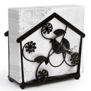 lotfancy metal napkin holder, upright vintage paper tissue dispenser stand for home, kitchen, tables, indoor, outdoor yard, bird & flower design