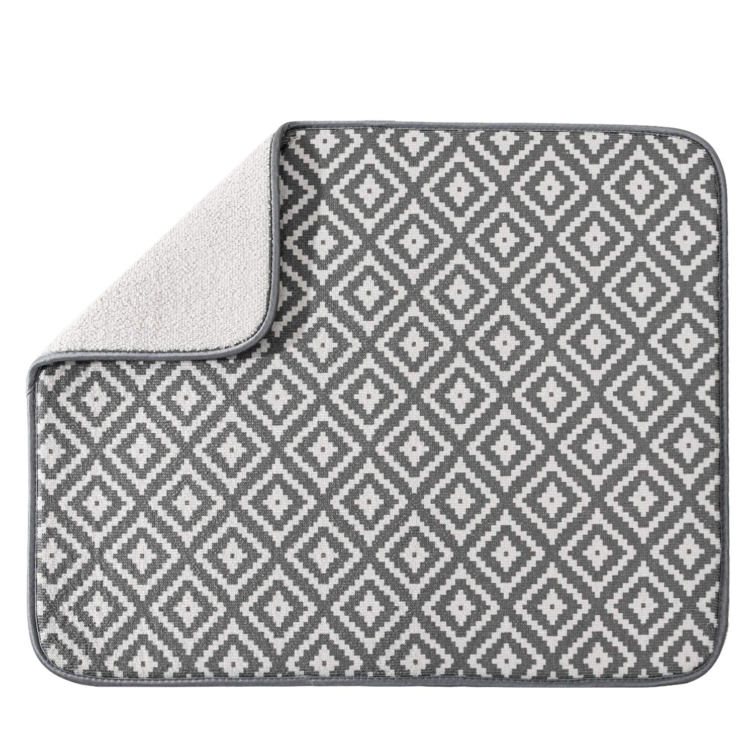 SUBEKYU Microfiber Dish Drying Mat for Kitchen Counter, Absorbent Dishes Drainer/Rack Pad for Countertop, 19.2 by 15.8 Inches (Rhombus), Grey, 1 Pack