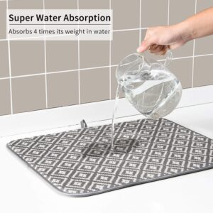 SUBEKYU Microfiber Dish Drying Mat for Kitchen Counter, Absorbent Dishes Drainer/Rack Pad for Countertop, 19.2 by 15.8 Inches (Rhombus), Grey, 1 Pack