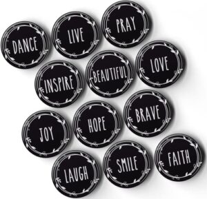 babypop! newest design black 12 pack round glass refrigerator magnets, trendy inspirational magnet gift set for fridge cute decorative motivational whiteboard magnets for office locker home & kitchen