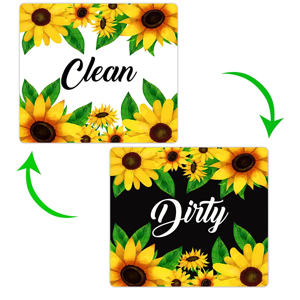 Dishwasher Magnet,Clean Dirty Sign Indicator- Double Sided Magnet with Bonus Universal Magnetic Plate, Kitchen Dish Washer Refrigerator Reversible Indicator Sunflower