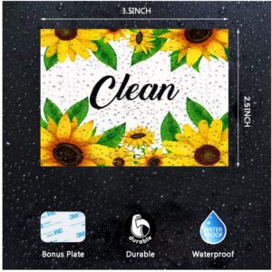 Dishwasher Magnet,Clean Dirty Sign Indicator- Double Sided Magnet with Bonus Universal Magnetic Plate, Kitchen Dish Washer Refrigerator Reversible Indicator Sunflower