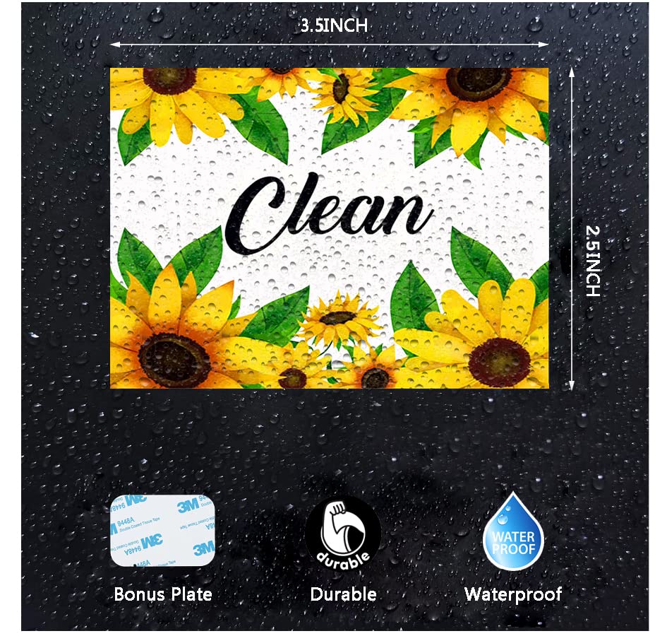 Dishwasher Magnet,Clean Dirty Sign Indicator- Double Sided Magnet with Bonus Universal Magnetic Plate, Kitchen Dish Washer Refrigerator Reversible Indicator Sunflower