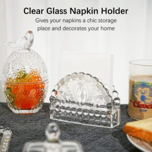 5.1'' Glass Napkin Holder Engraved Design Clear Napkin Dispenser Tableware Decoration for Coffee Store Restaurant Bar Living Room Kitchen