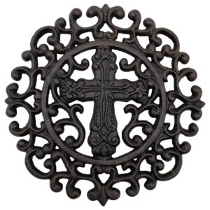 Comfy Hour Antique and Vintage Collection Cast Iron Round Cross Trivet 9" D Black