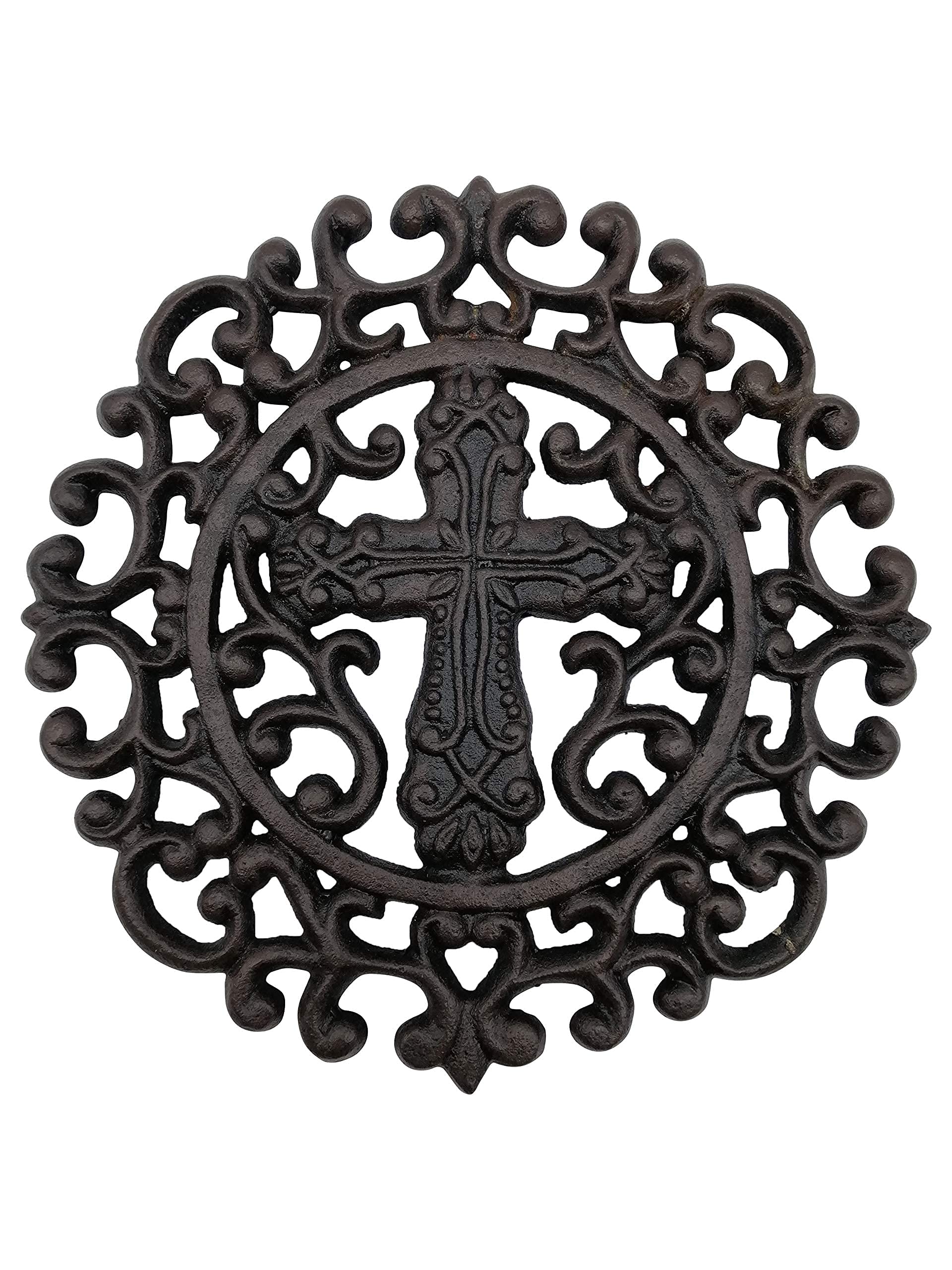 Comfy Hour Antique and Vintage Collection Cast Iron Round Cross Trivet 9" D Black