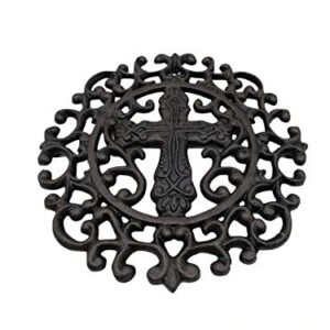 Comfy Hour Antique and Vintage Collection Cast Iron Round Cross Trivet 9" D Black