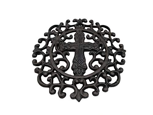 Comfy Hour Antique and Vintage Collection Cast Iron Round Cross Trivet 9" D Black