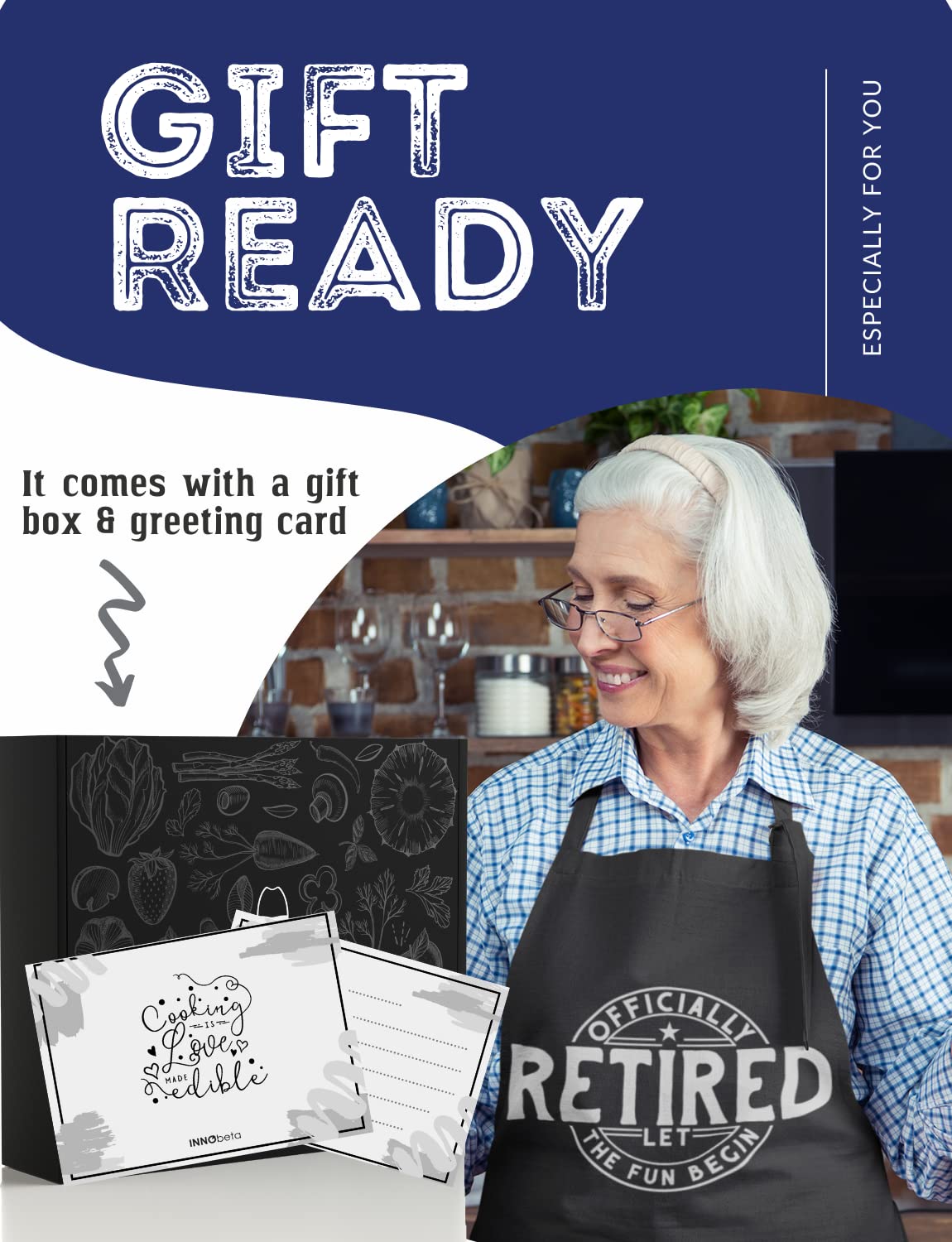 InnoBeta Retirement Gifts for Women/Men, Retirement Apron with Pockets and Adjustable Neck Strap, Retired Gifts - Officially Retired